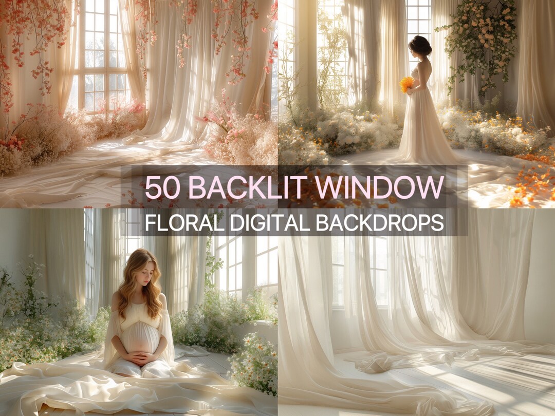 50 Backlit Window Digital Backdrops, Maternity Photography, White ...