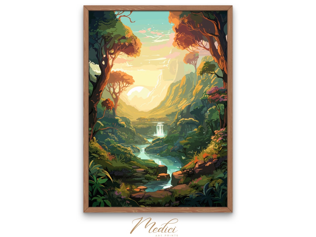 Enchanted Forest Print: Fable Landscape, Fantasy Sunrise (digital ...