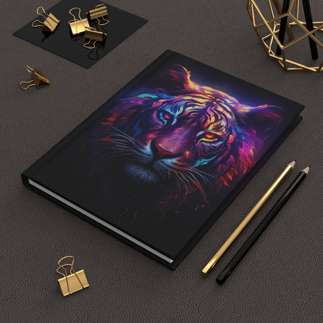 Neon Lights Tiger Journal | Close up Wild Cat Art | Hardcover Lined ...