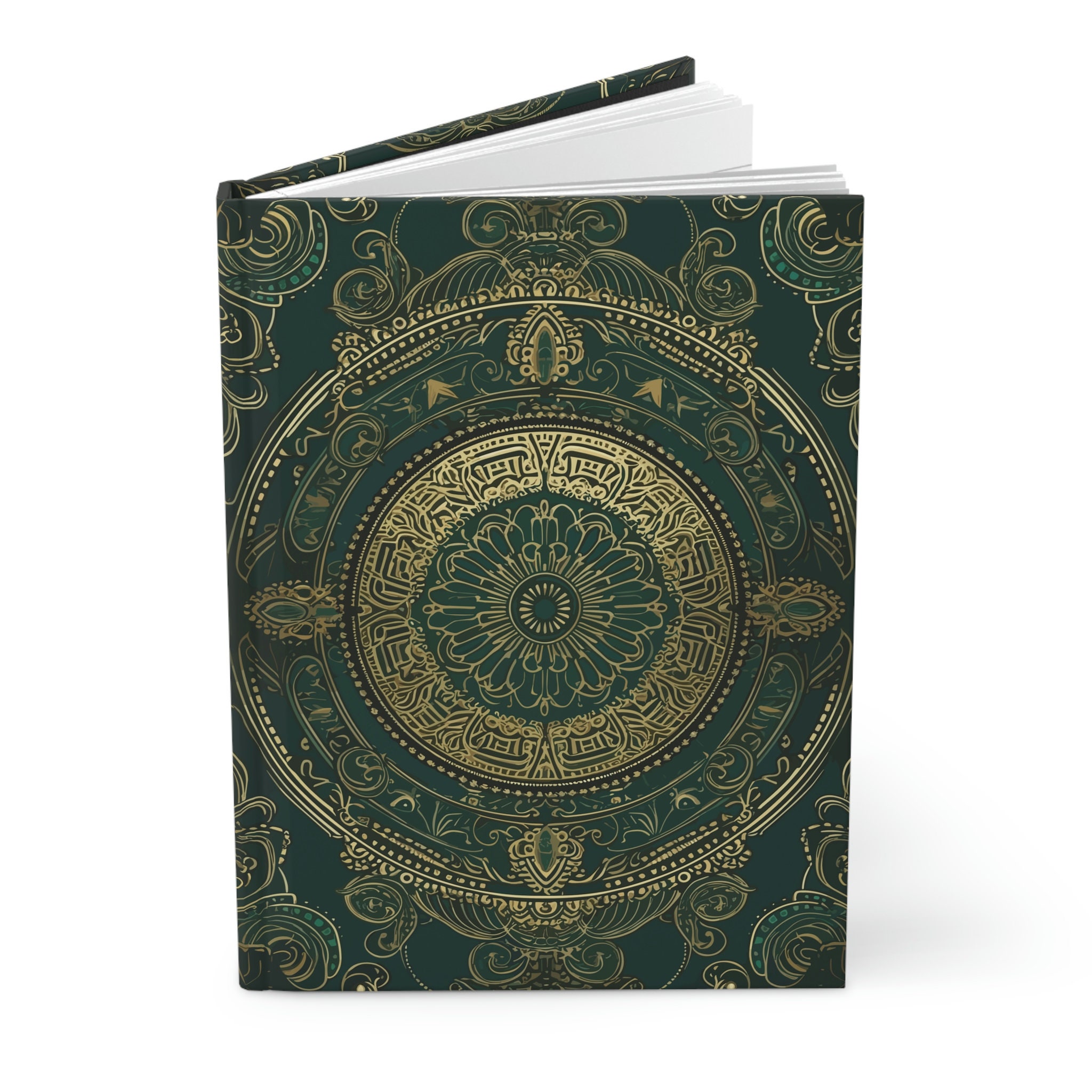 Green Gold Ornate Aesthetic Notebook, Vintage Antique Hardcover Journal ...