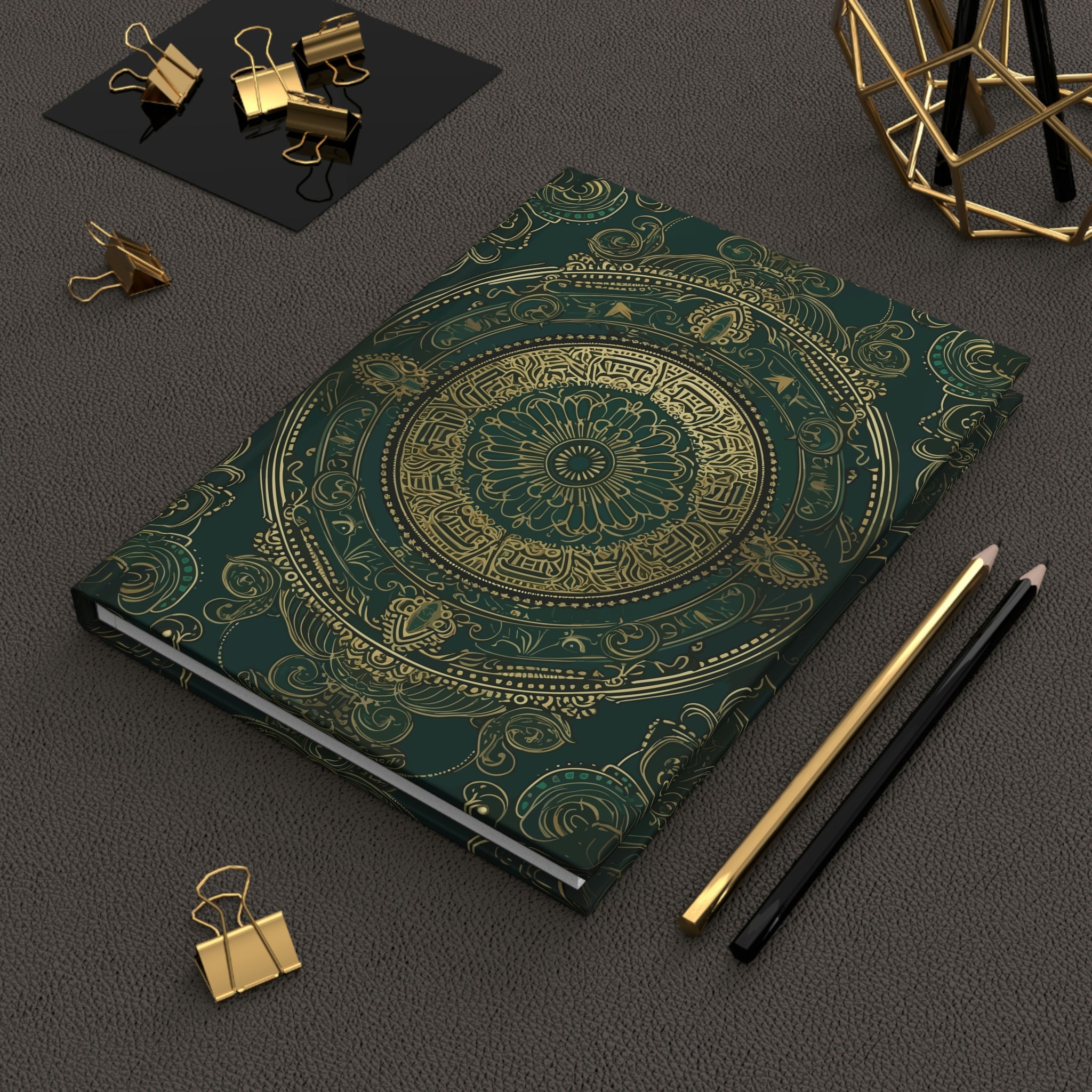Green Gold Ornate Aesthetic Notebook, Vintage Antique Hardcover Journal ...