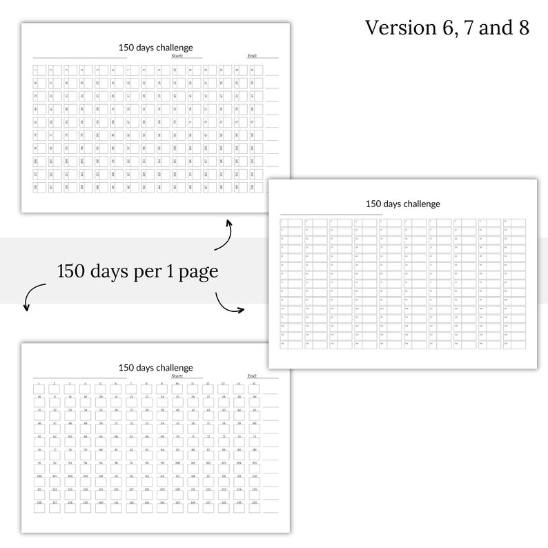 150 Days Challenge Tracker Printables, Habit Forming, Habit Tracker Template, Goal Planner, Goal ...
