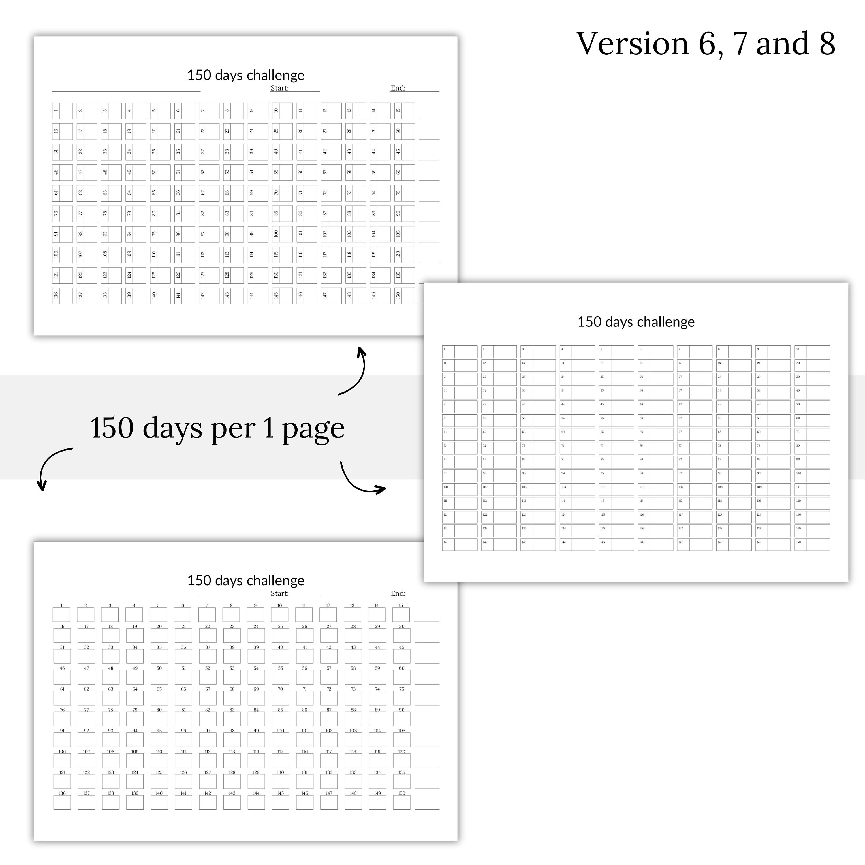 150 Days Challenge Tracker Printables, Habit Forming, Habit Tracker ...
