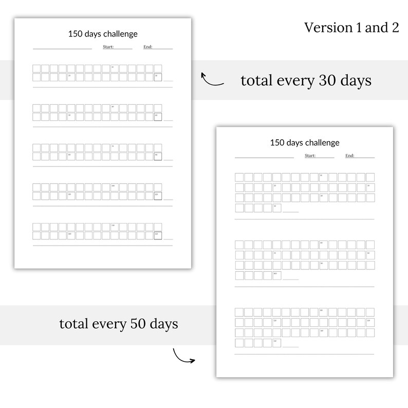 150 Days Challenge Tracker Printables, Habit Forming, Habit Tracker Template, Goal Planner, Goal ...