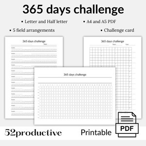 365 Days Challenge Tracker Printables, Habit Tracker, Habit Tracker ...