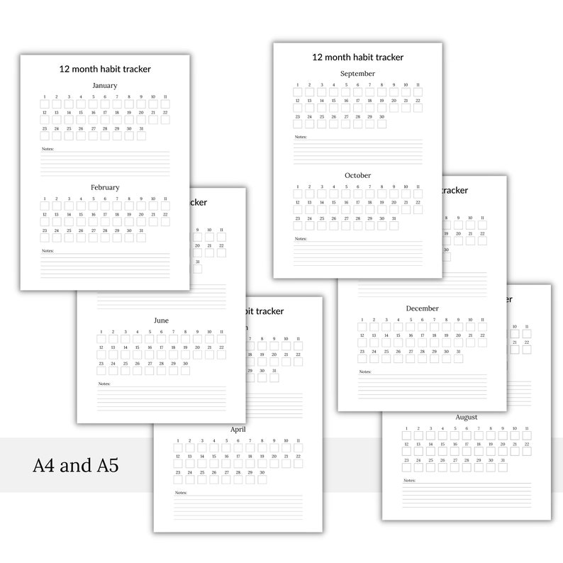 12 Month Habit Tracker, Habit Tracker Printable, Habit Tracker Template ...