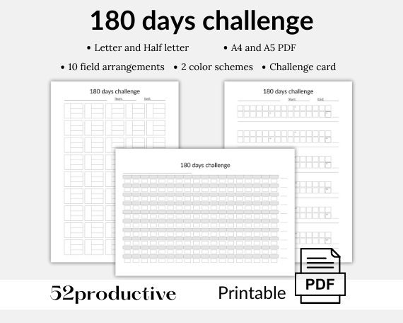 180 Days Challenge Tracker Printables, Habit Tracker, Habit Tracker Template, Goal Planner, Goal ...