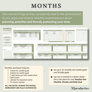Monthly Planner MS Excel Template Olive; Monthly, Weekly and Daily Task ...