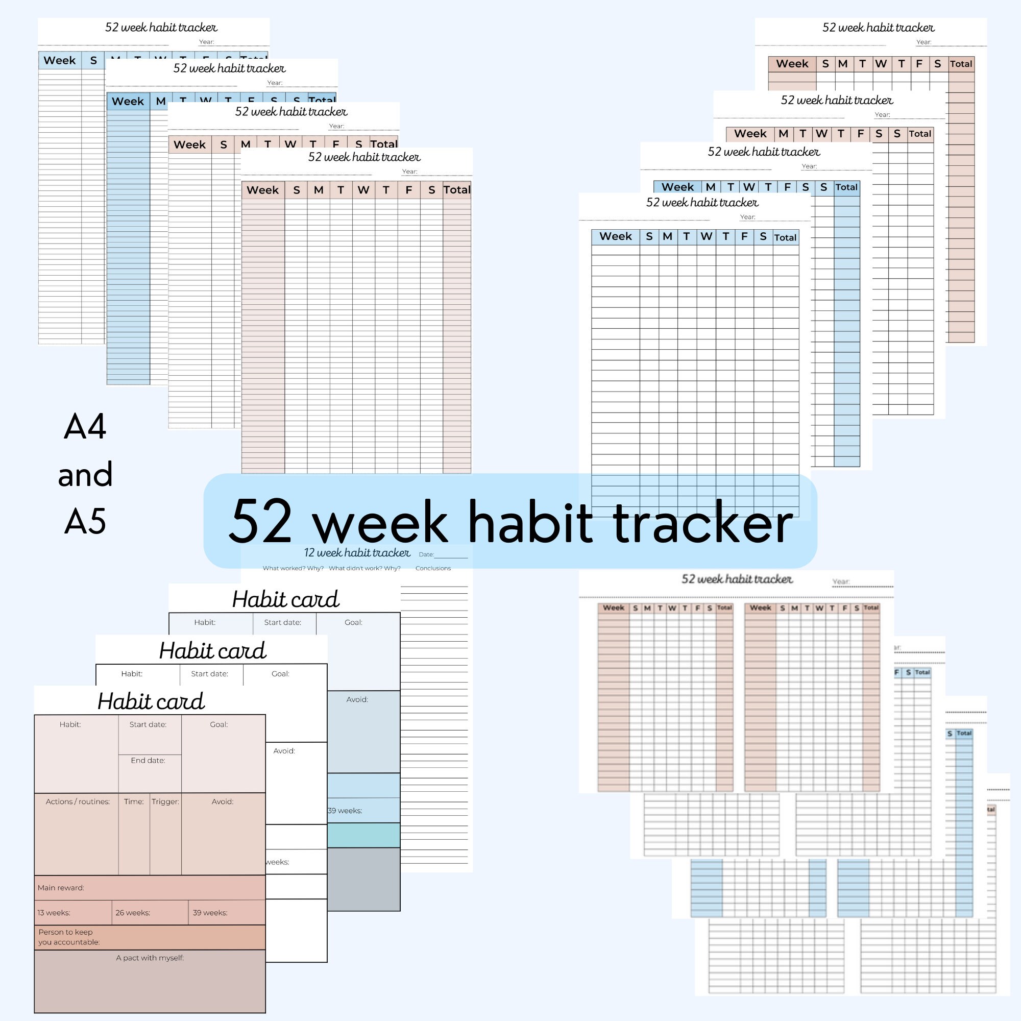 Bundle Habit Tracker Printable Weekly Monthly Yearly - Etsy