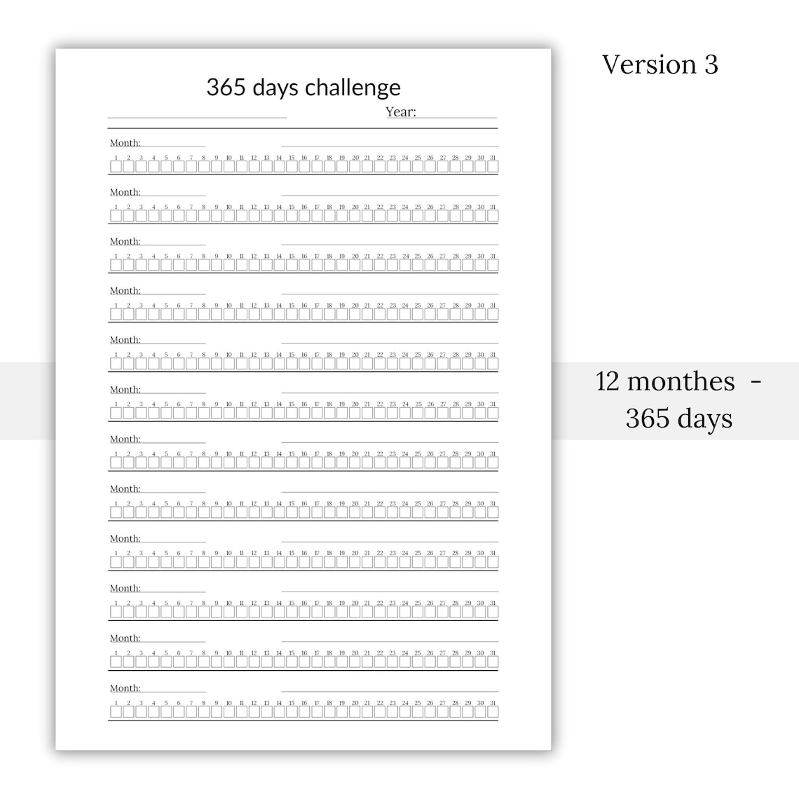 365 Days Challenge Tracker Printables, Habit Tracker, Habit Tracker ...