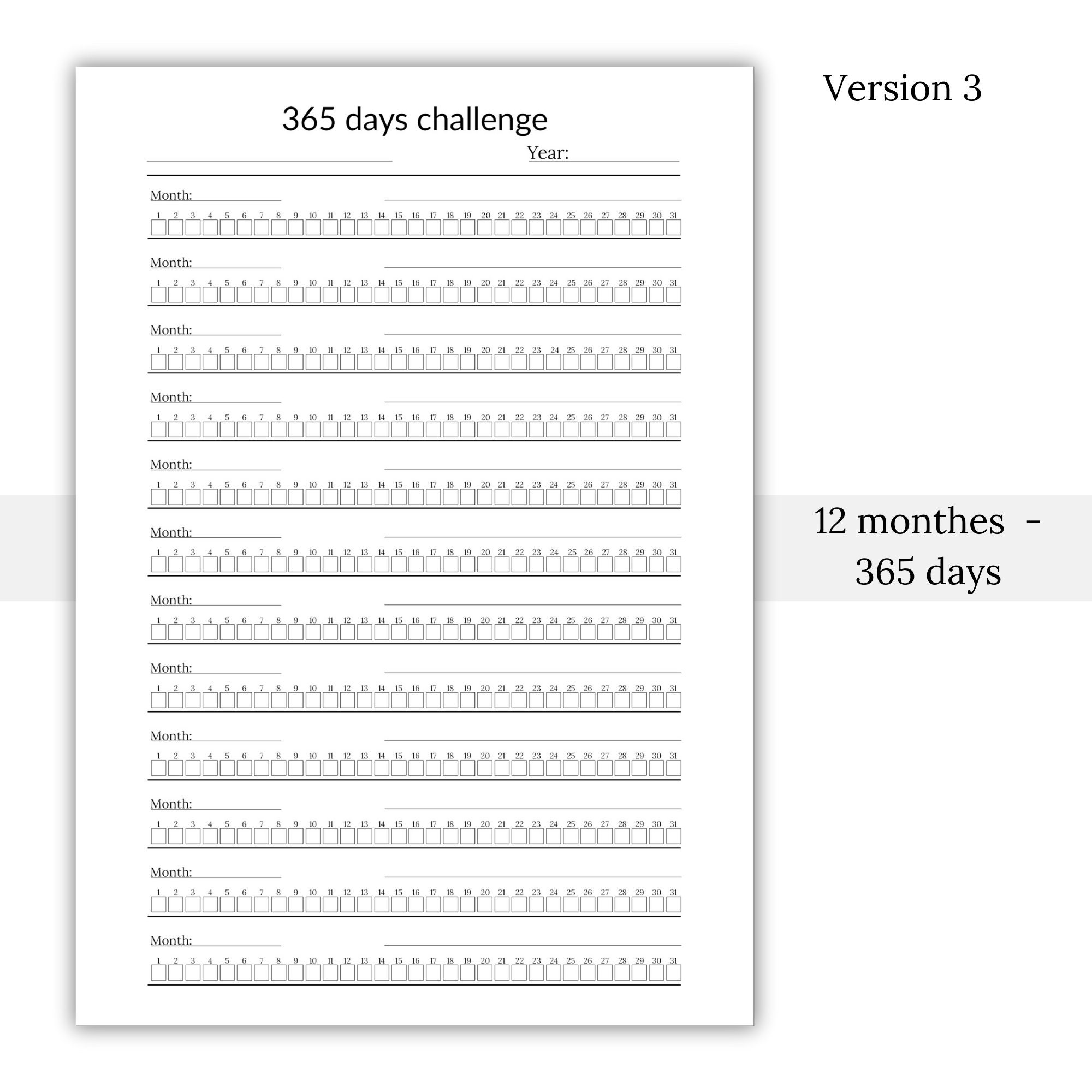 365 Days Challenge Tracker Printables, Habit Tracker, Habit Tracker ...