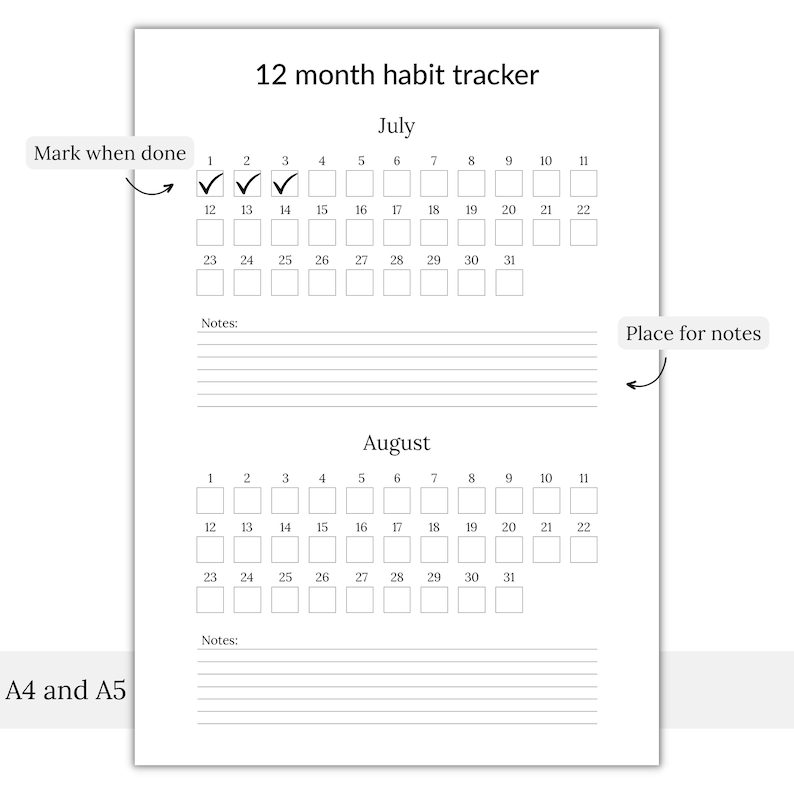 12 Month Habit Tracker, Habit Tracker Printable, Habit Tracker Template ...