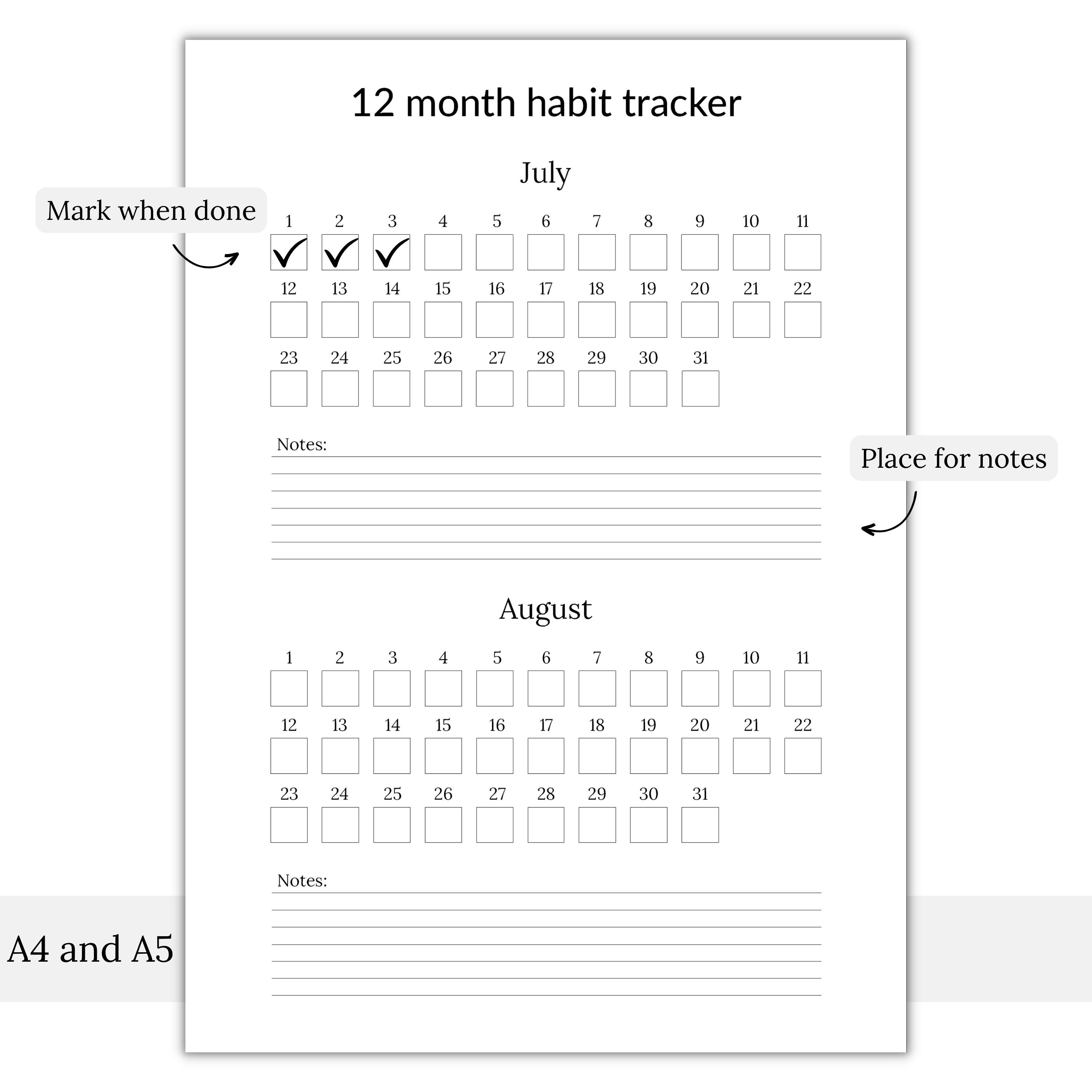 12 Month Habit Tracker, Habit Tracker Printable, Habit Tracker Template ...