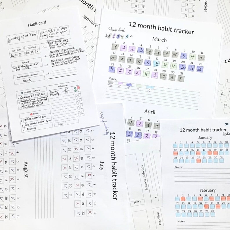 12 Month Habit Tracker, Habit Tracker Printable, Habit Tracker Template ...