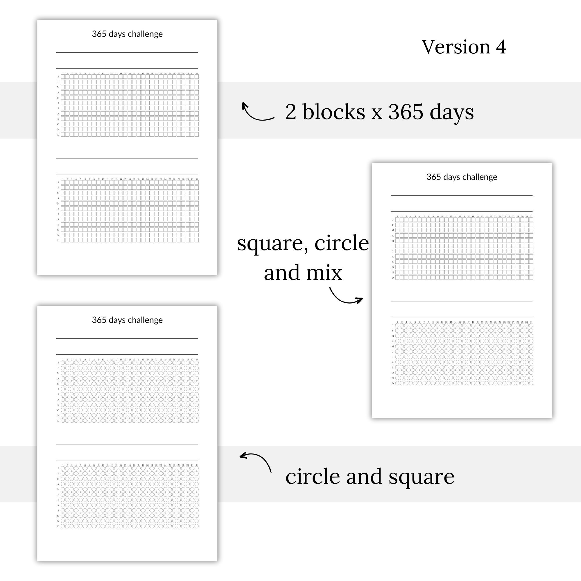 365 Days Challenge Tracker Printables, Habit Tracker, Habit Tracker ...