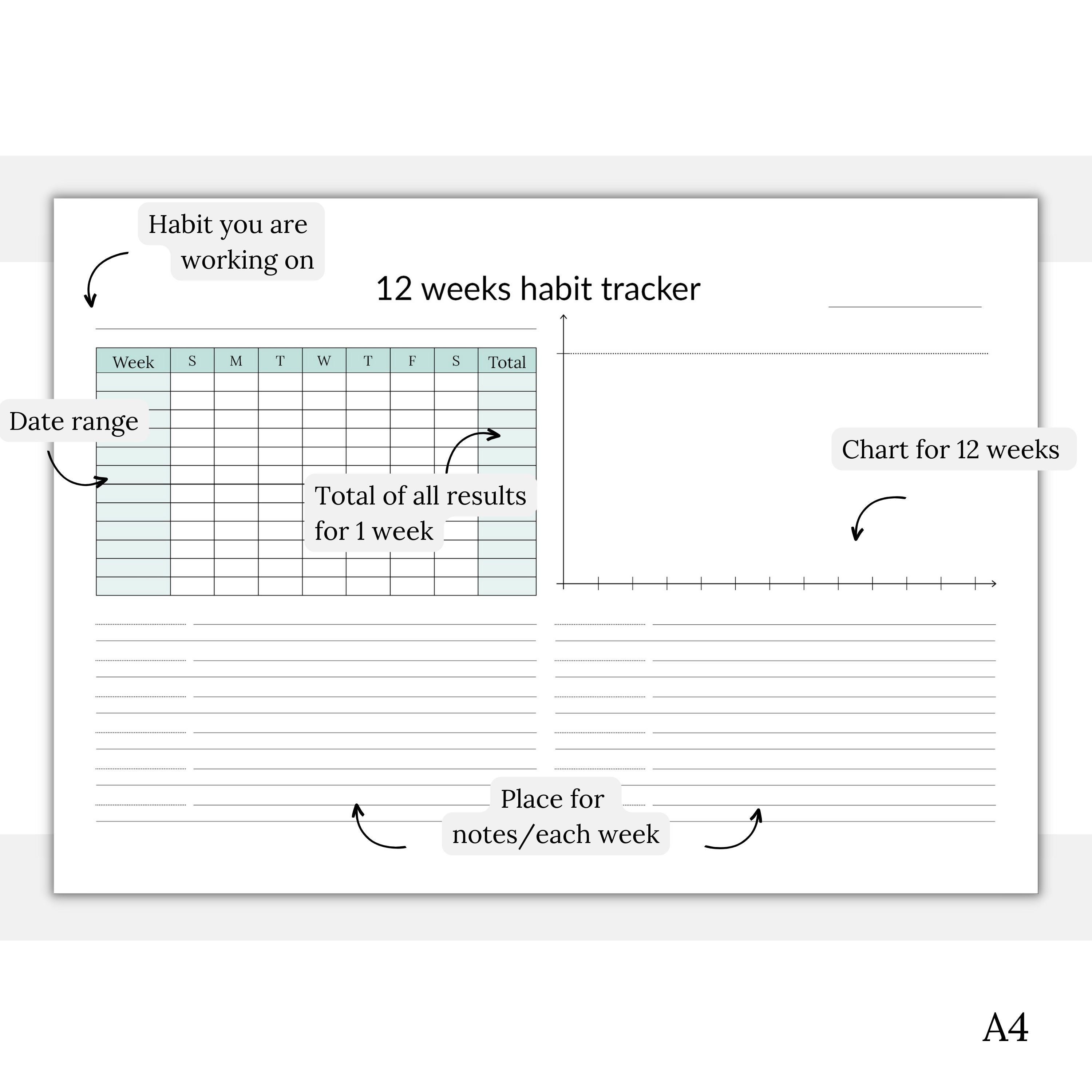 12 Week Habit Tracker, Habit Tracker Printable, Habit Tracker Template ...