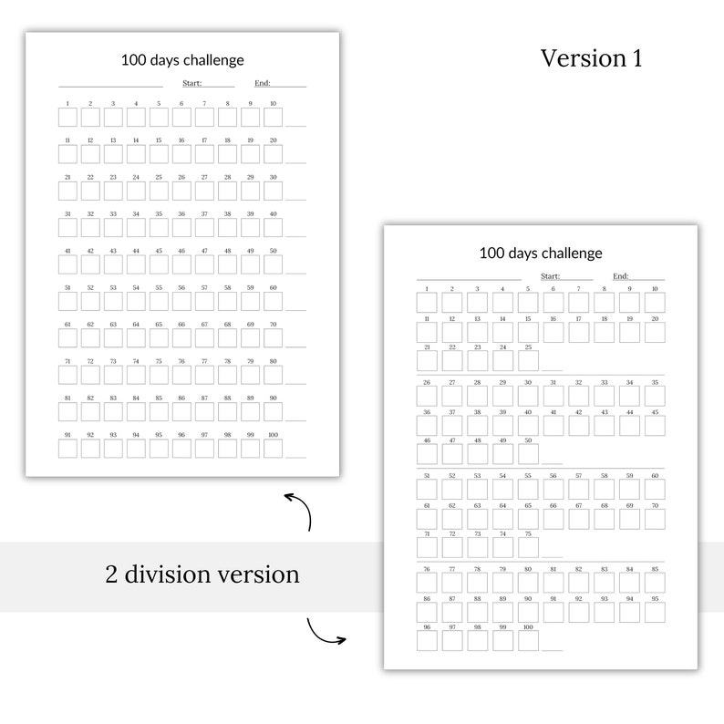 100 Days Challenge Tracker Printables, Goal Planner (PDF) - Etsy