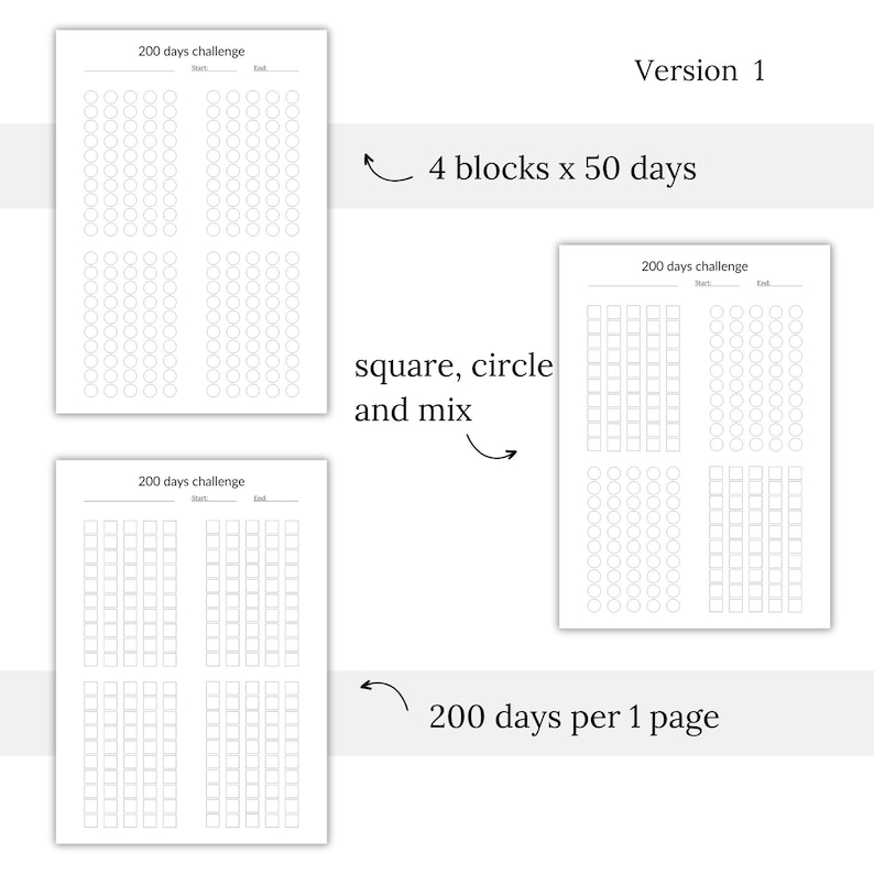 200 Days Challenge Tracker Printables, Habit Tracker, Habit Tracker ...