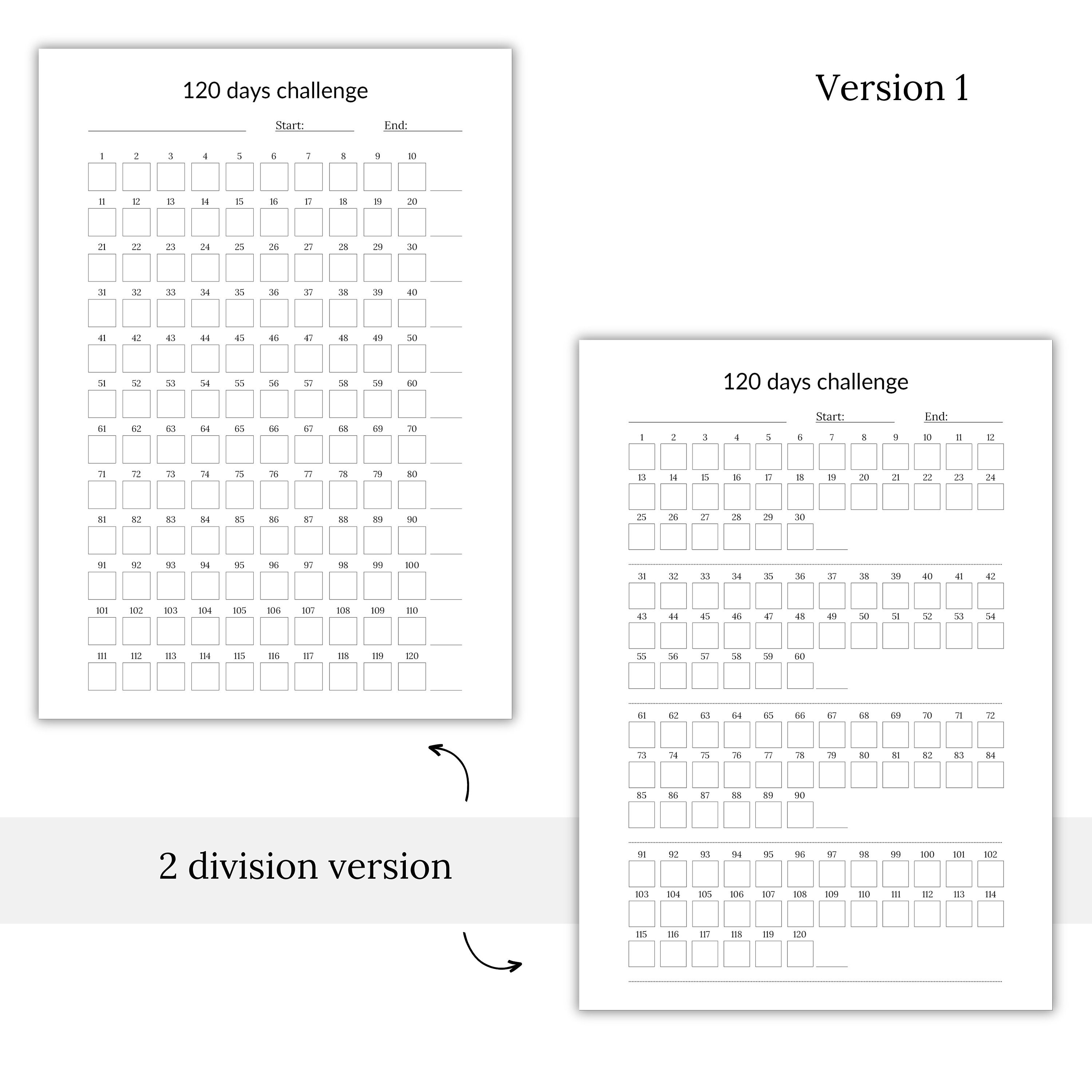 120 Day Challenge Tracker Printables, Goal Planner (PDF) - Etsy
