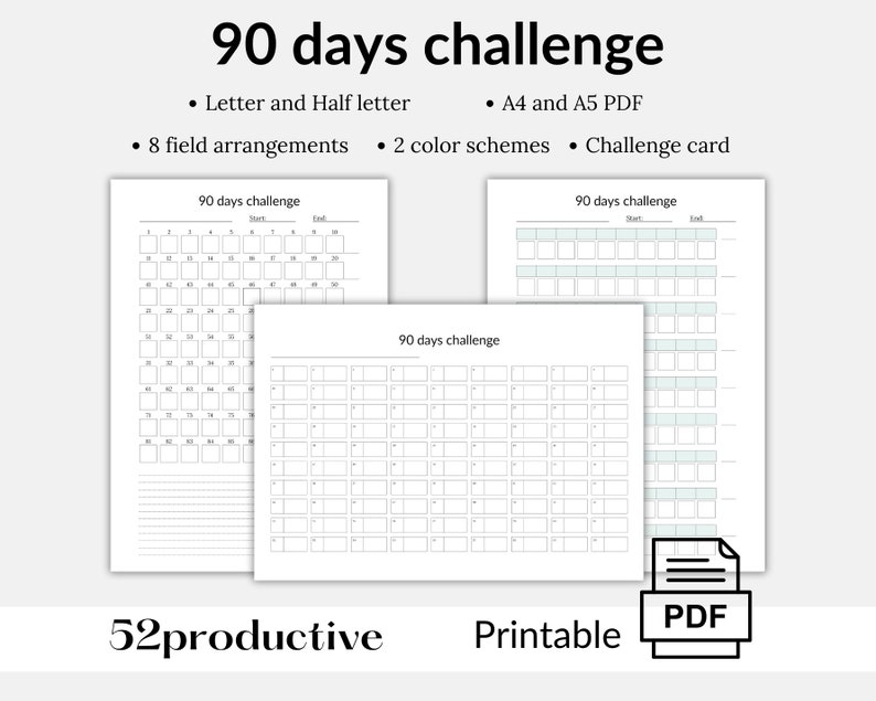 90 Day Challenge Tracker Printable: Habit & Goal Planner (PDF) - Etsy