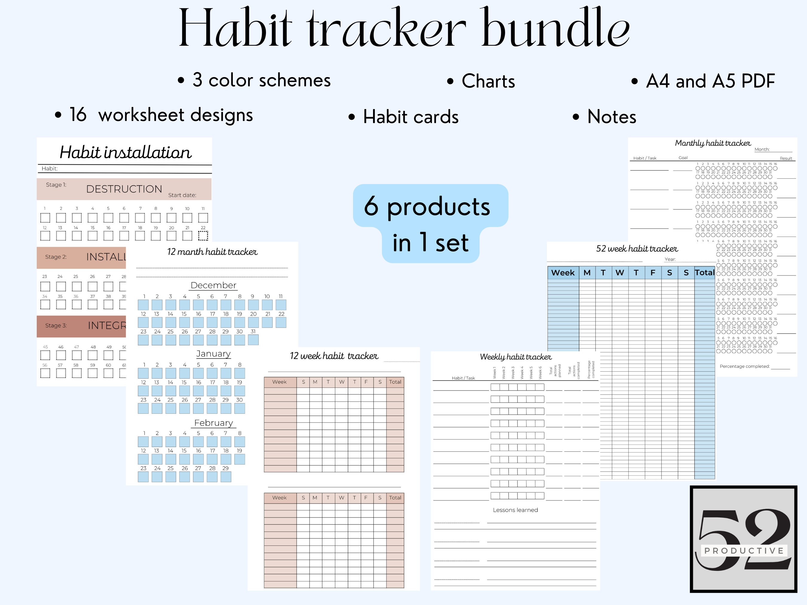 Bundle Habit Tracker Printable Weekly Monthly Yearly - Etsy