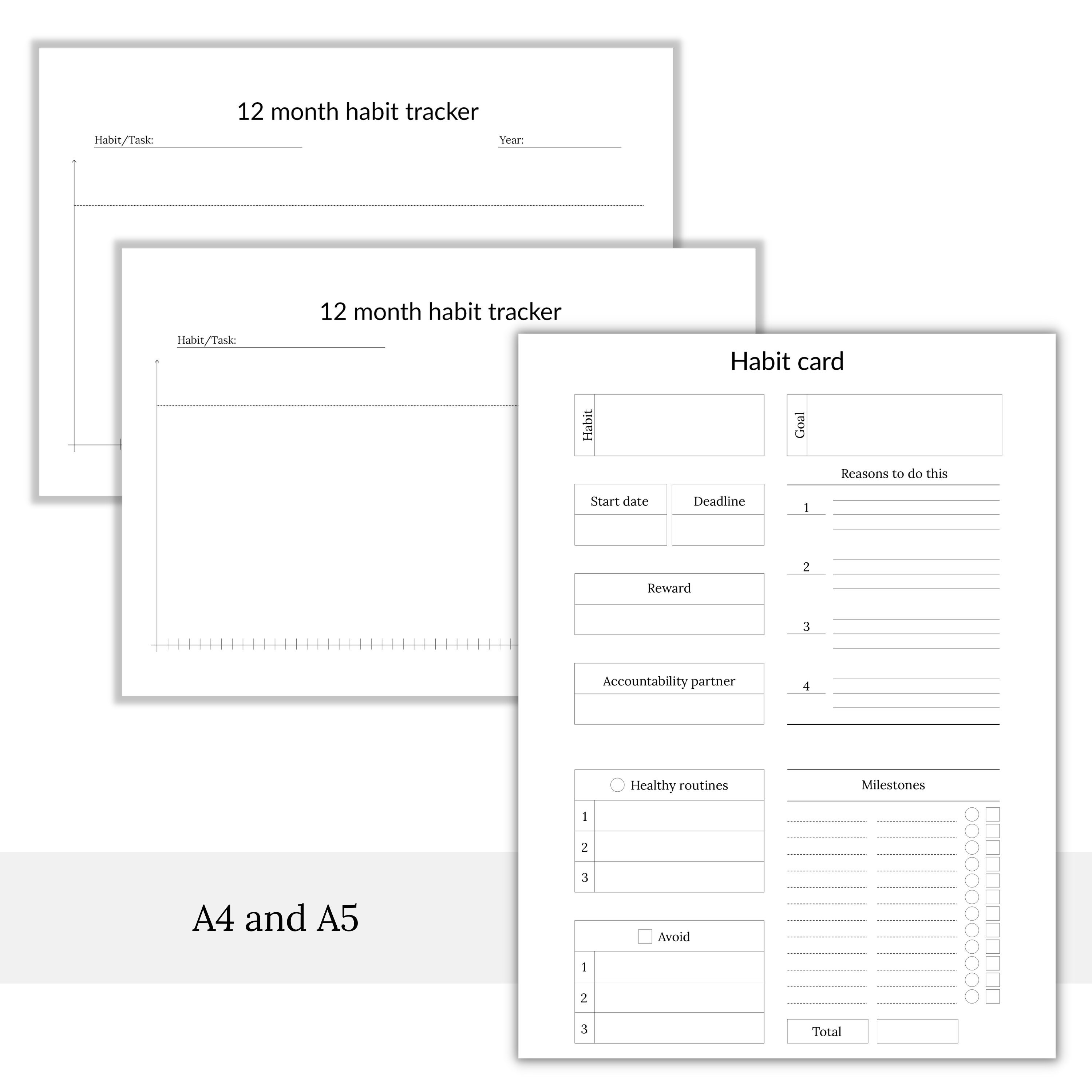 12 Month Habit Tracker, Habit Tracker Printable, Habit Tracker Template ...