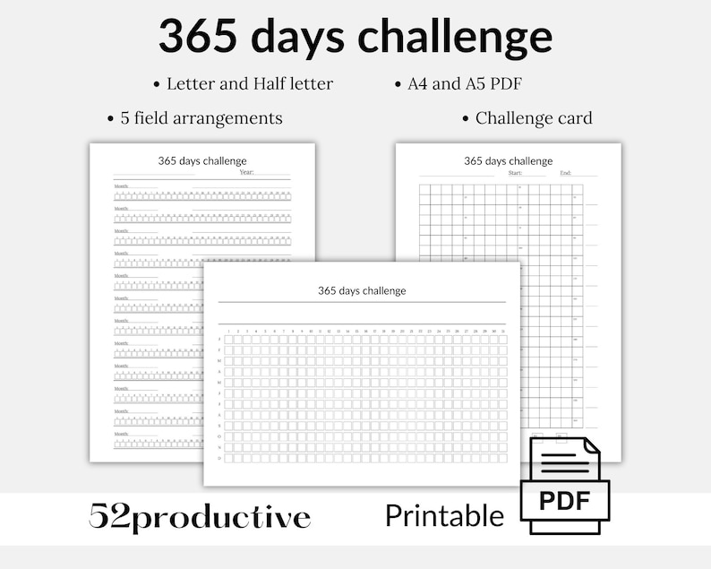 365 Days Challenge Tracker Printables, Habit Tracker, Habit Tracker ...