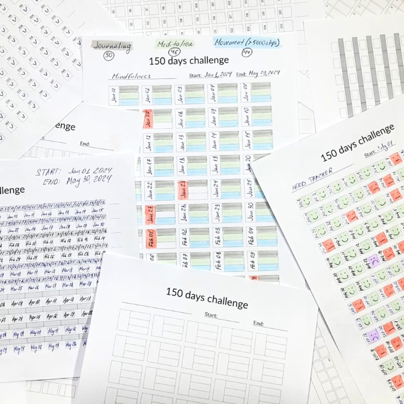 150 Days Challenge Tracker Printables, Habit Forming, Habit Tracker ...
