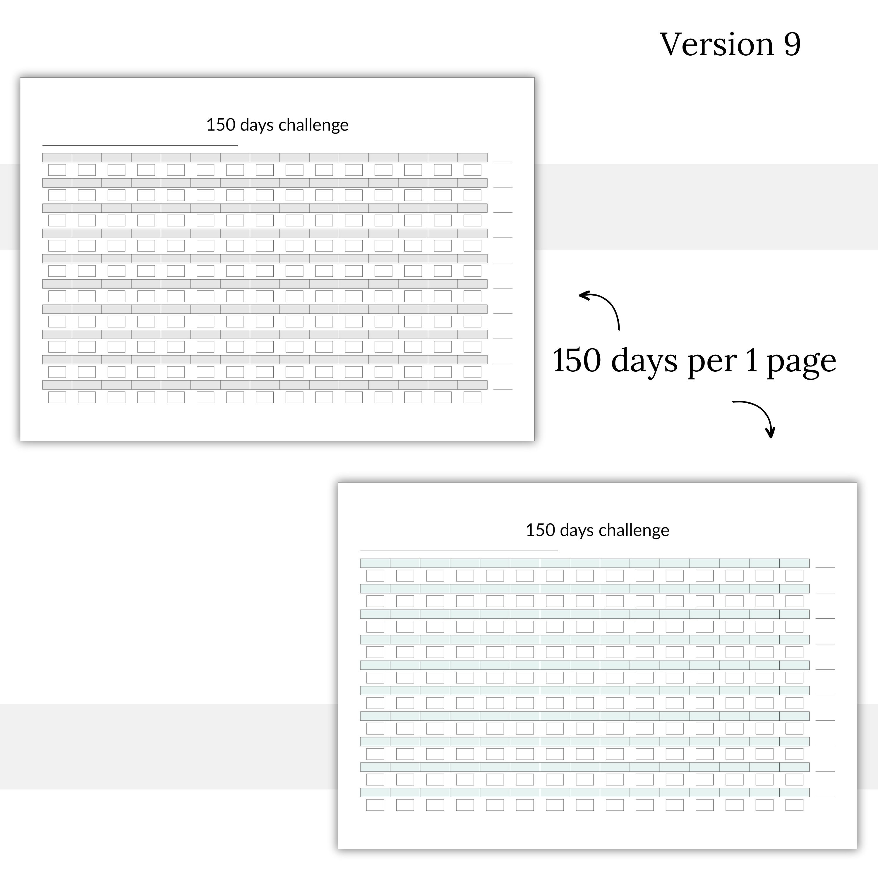 150 Days Challenge Tracker Printables, Habit Forming, Habit Tracker ...