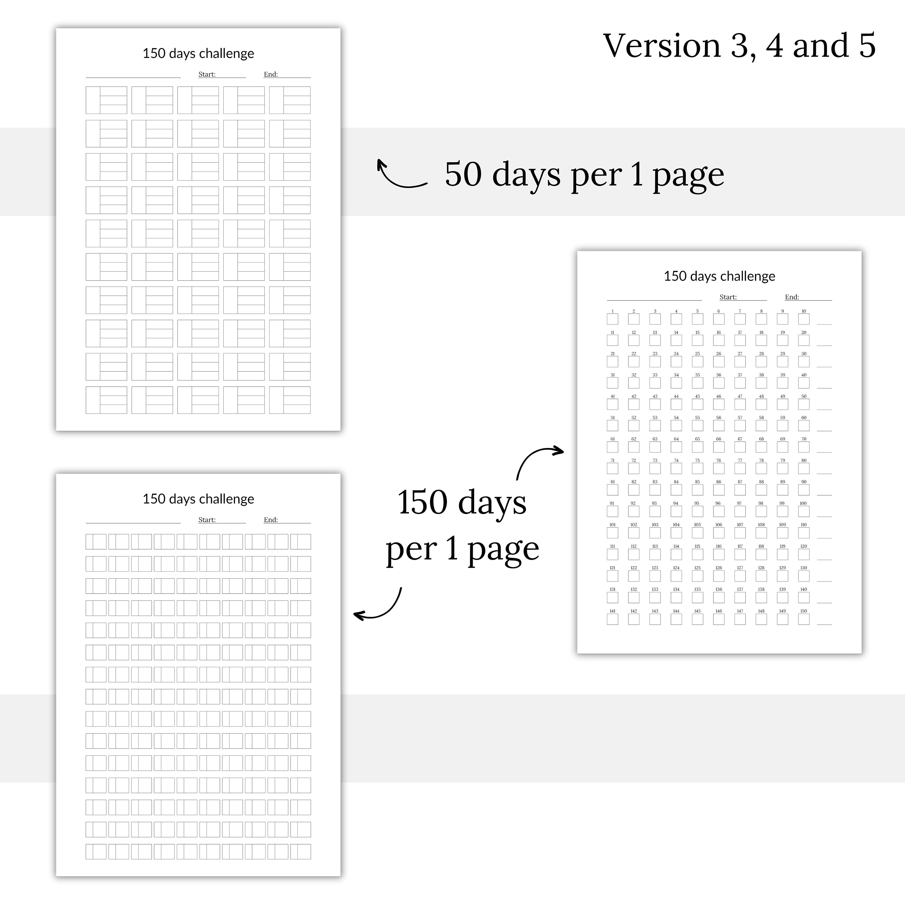 150 Days Challenge Tracker Printables, Habit Forming, Habit Tracker ...