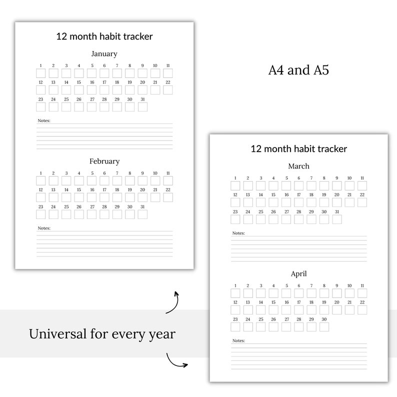 12 Month Habit Tracker, Habit Tracker Printable, Habit Tracker Template ...