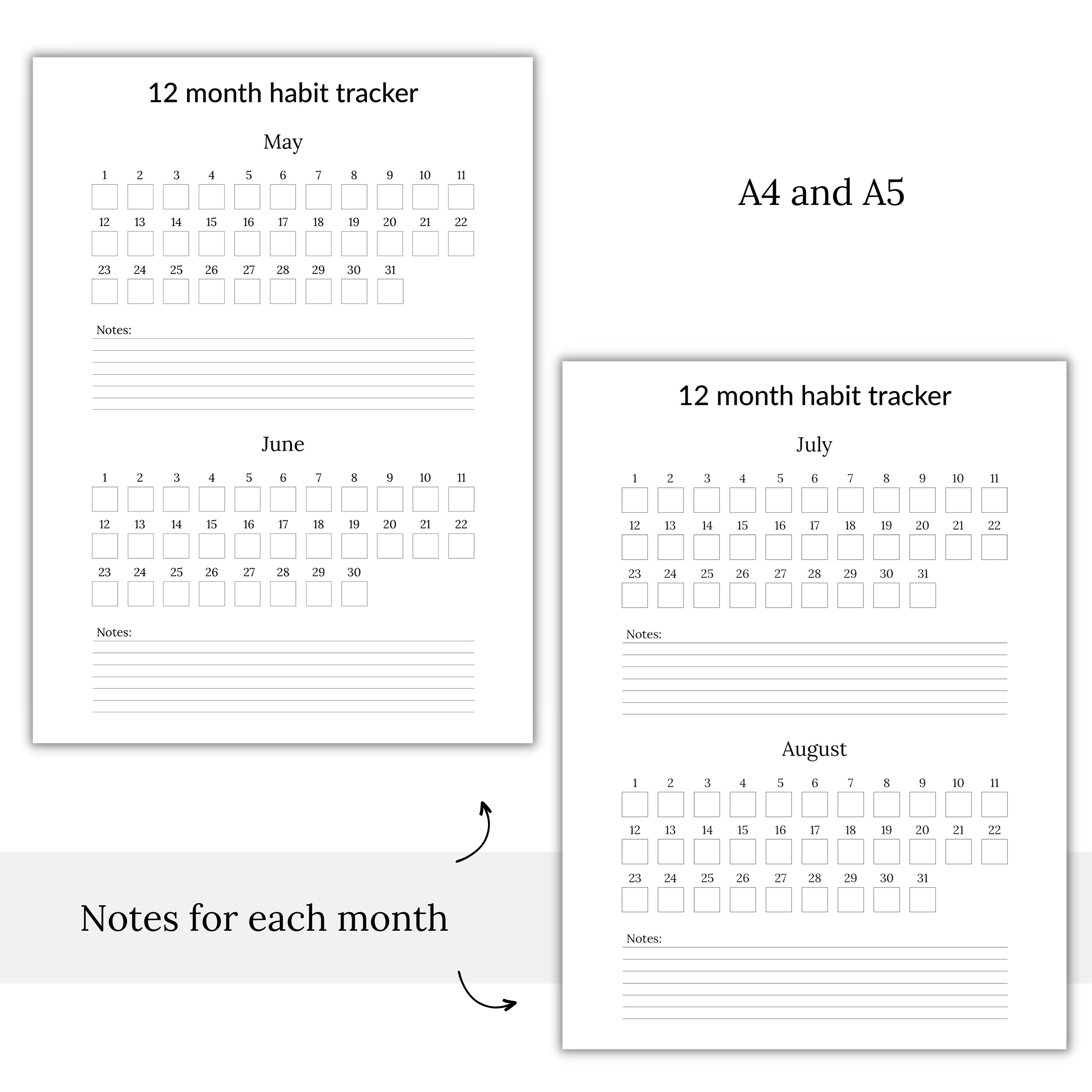 12 Month Habit Tracker, Habit Tracker Printable, Habit Tracker Template ...