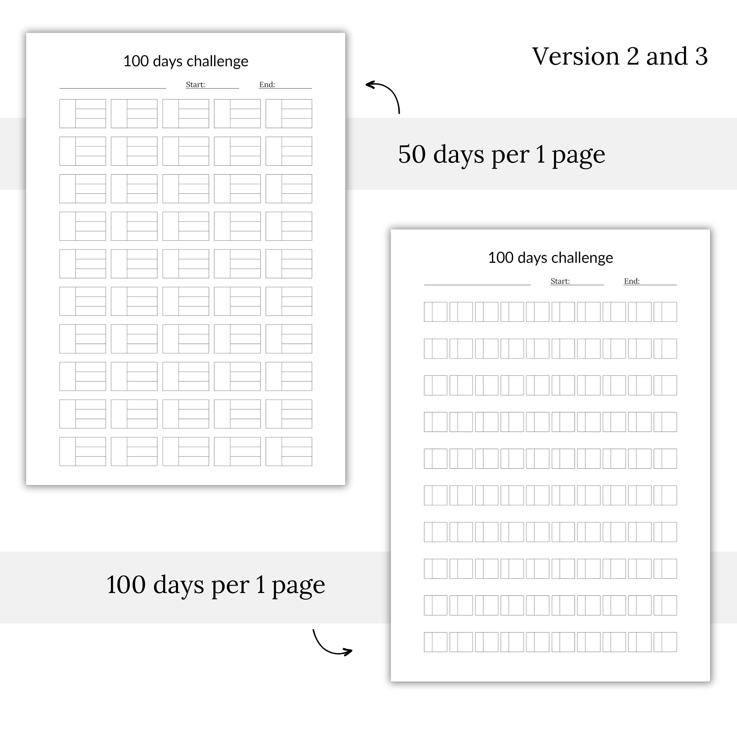 100 Days Challenge Tracker Printables, Habit Tracker, Habit Tracker ...
