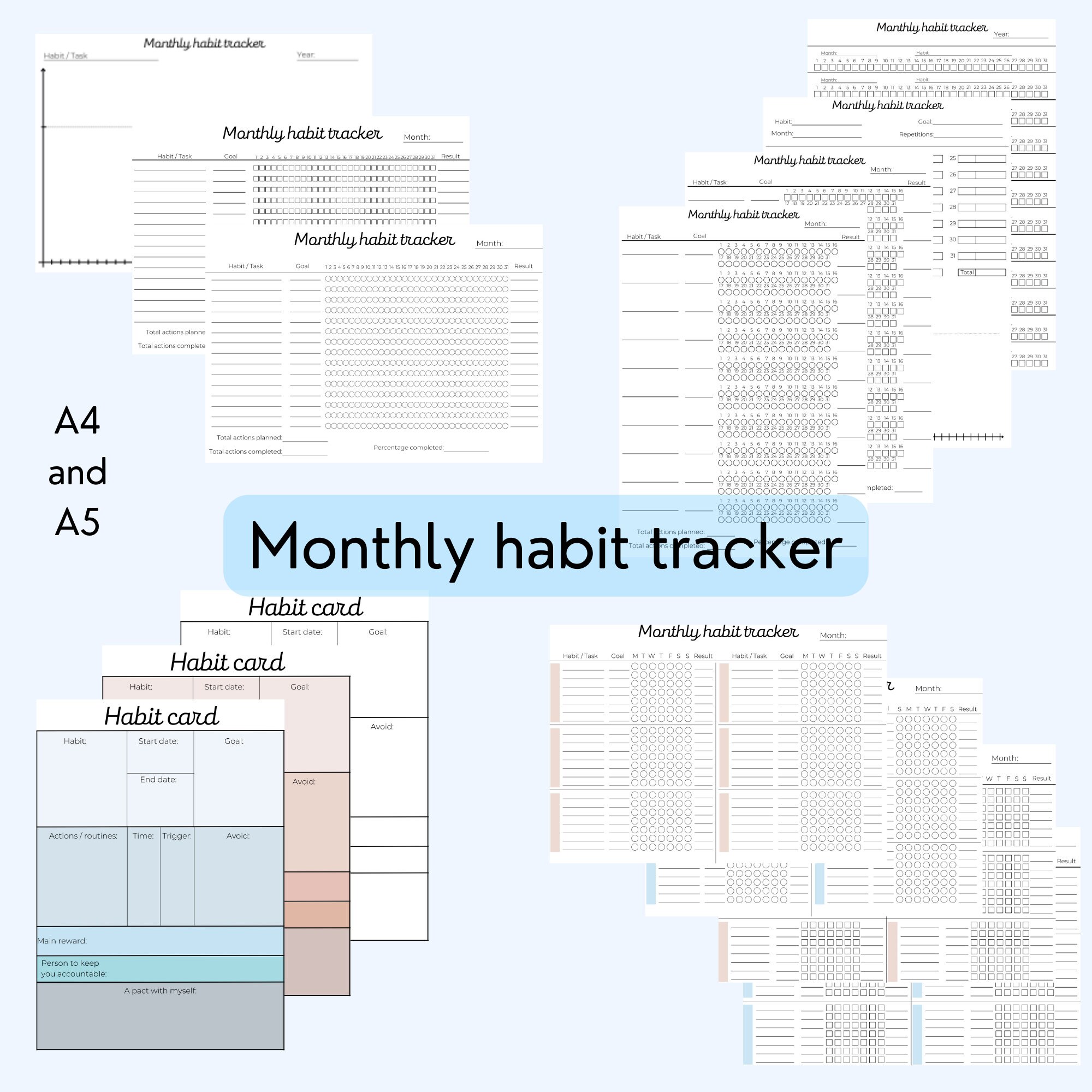 Bundle Habit Tracker Printable Weekly Monthly Yearly - Etsy