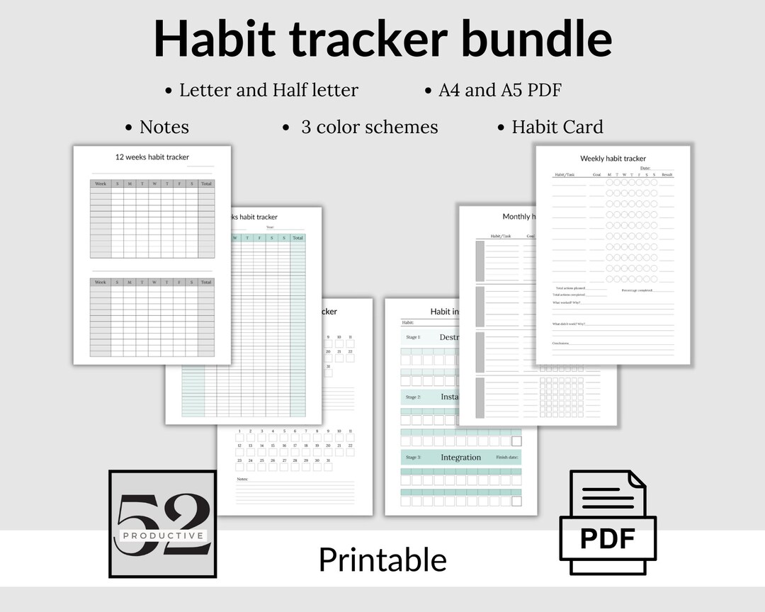Bundle Habit Tracker, Printable; Weekly, Monthly, Yearly, Quarterly ...