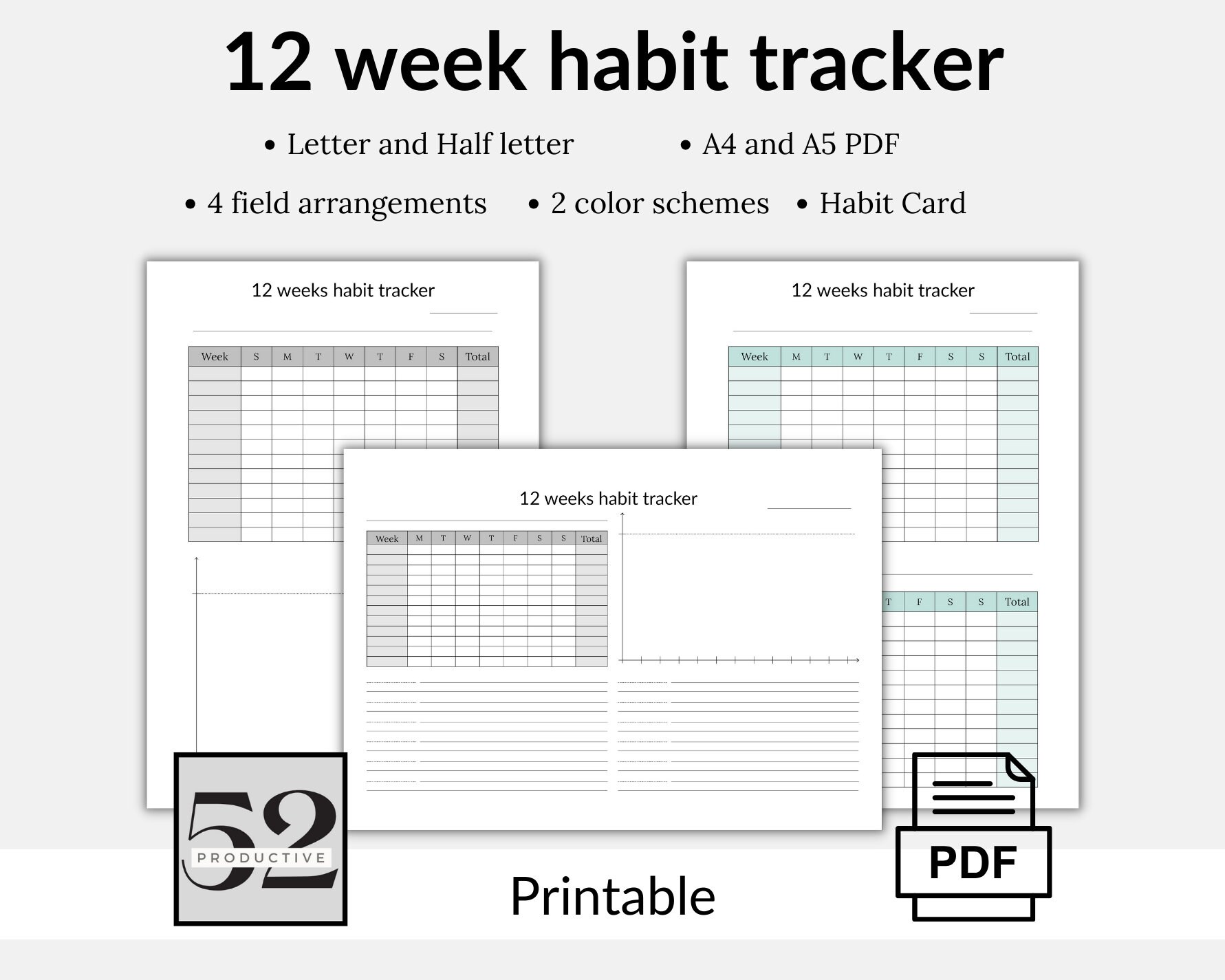 12 Week Habit Tracker, Habit Tracker Printable, Habit Tracker Template ...
