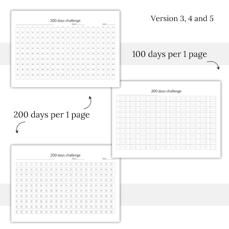 200 Days Challenge Tracker, Goal Planner Printable (PDF) - Etsy