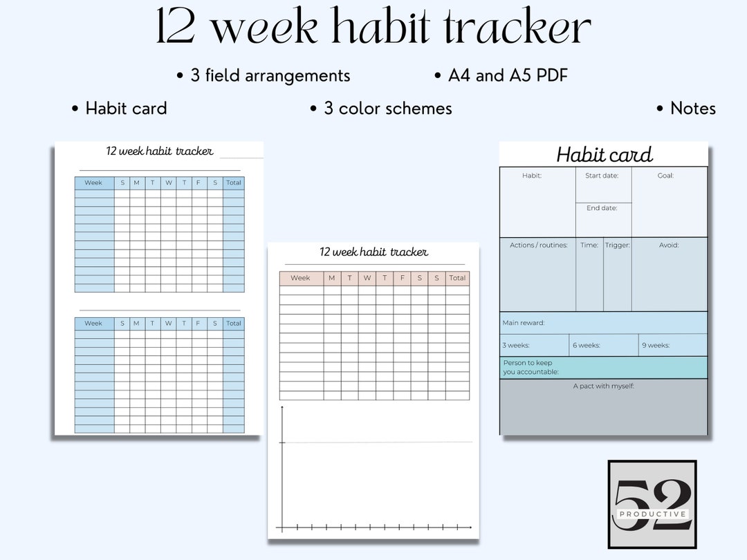 12 Week Habit Tracker Habit Tracker Printable Habit Tracker - Etsy