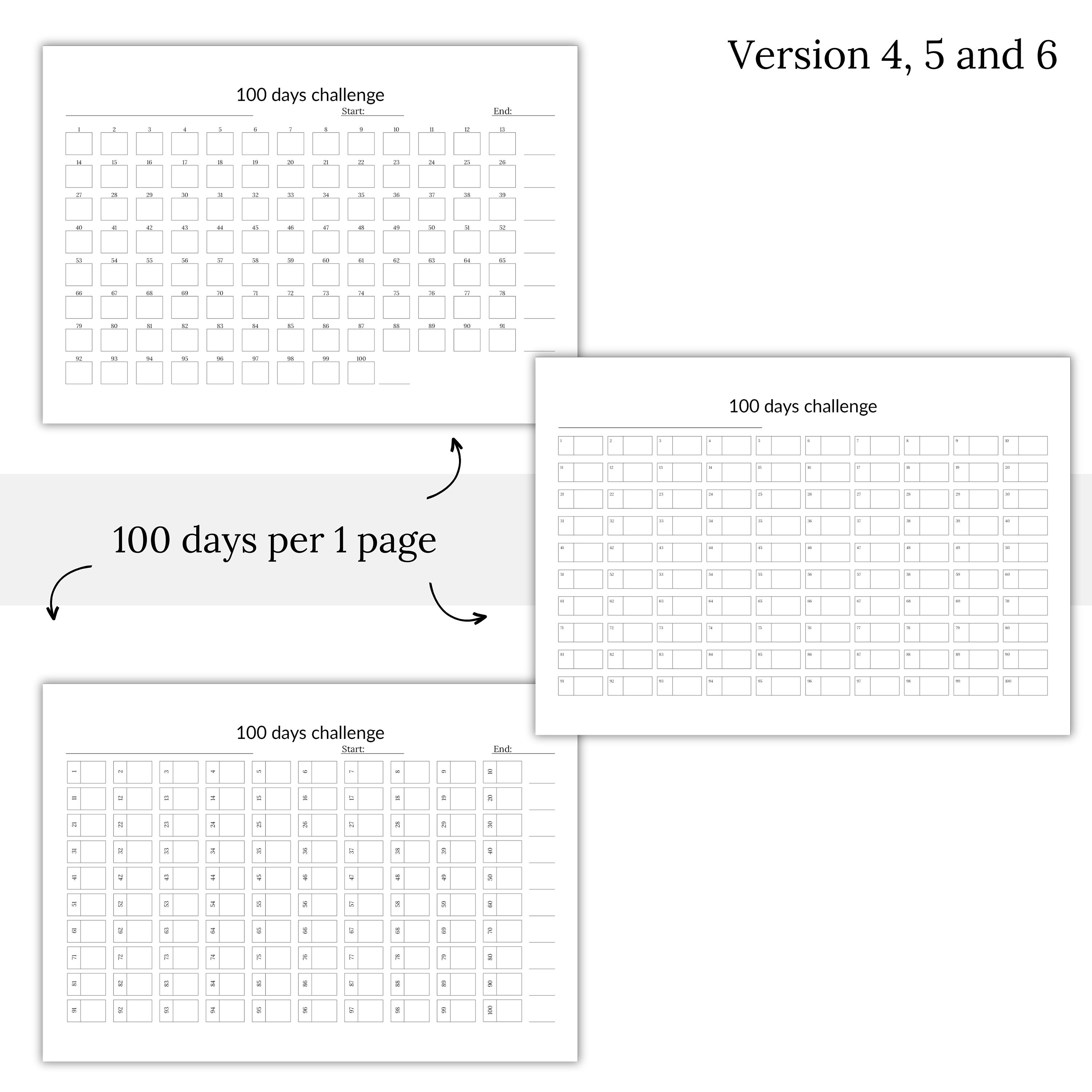 100 Days Challenge Tracker Printables, Goal Planner (PDF) - Etsy