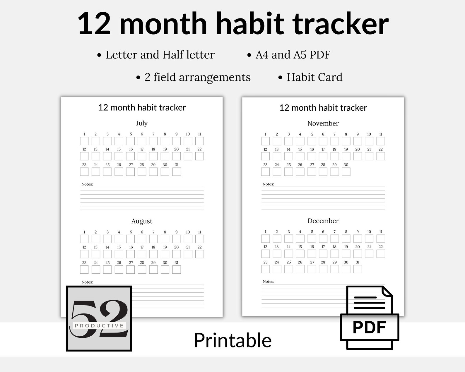 12 Month Habit Tracker, Habit Tracker Printable, Habit Tracker Template ...