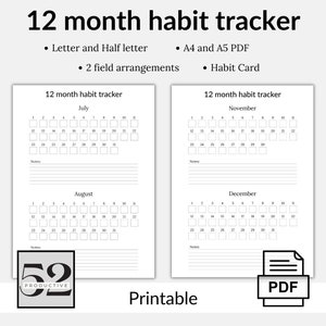 12 Month Habit Tracker, Habit Tracker Printable, Habit Tracker Template ...