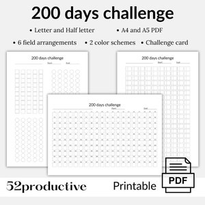 200 Days Challenge Tracker Printables, Habit Tracker, Habit Tracker ...