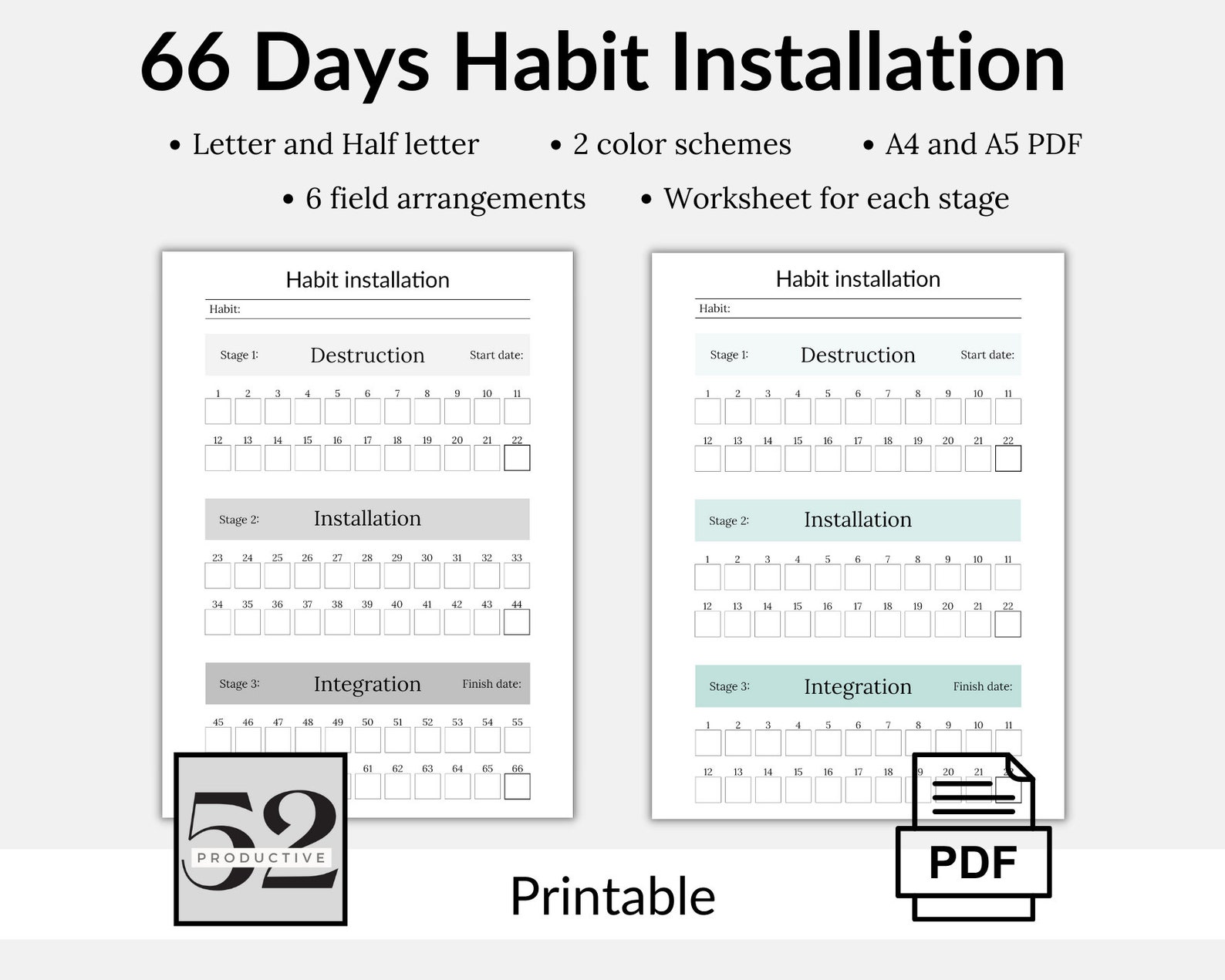 66 Days Habit Tracker, Habit Planner, Digital Habit Tracker, Goal Tracker, Printable Habit ...