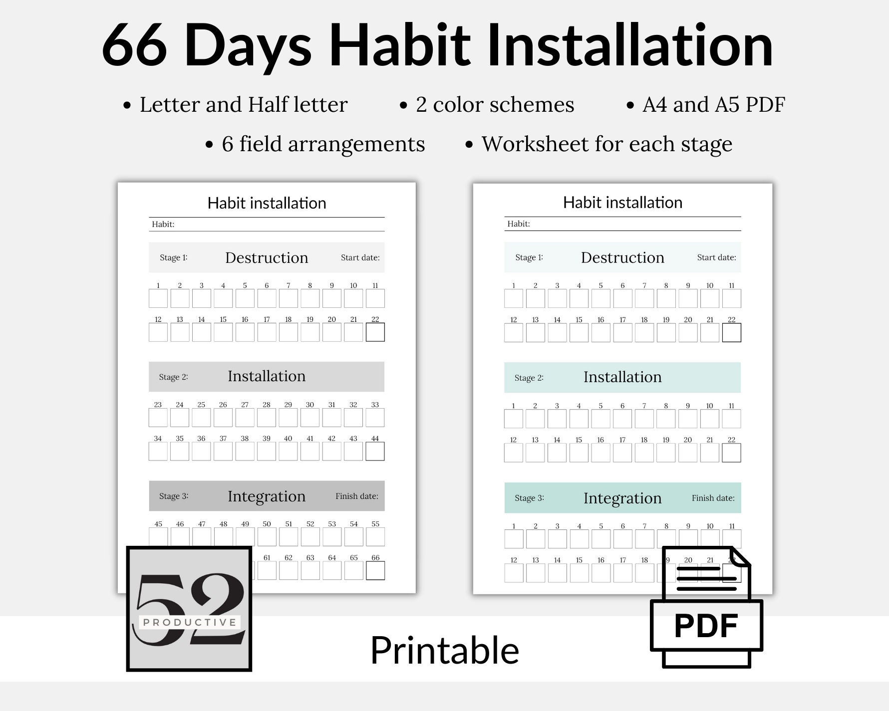 66 Days Habit Tracker, Habit Planner, Digital Habit Tracker, Goal ...