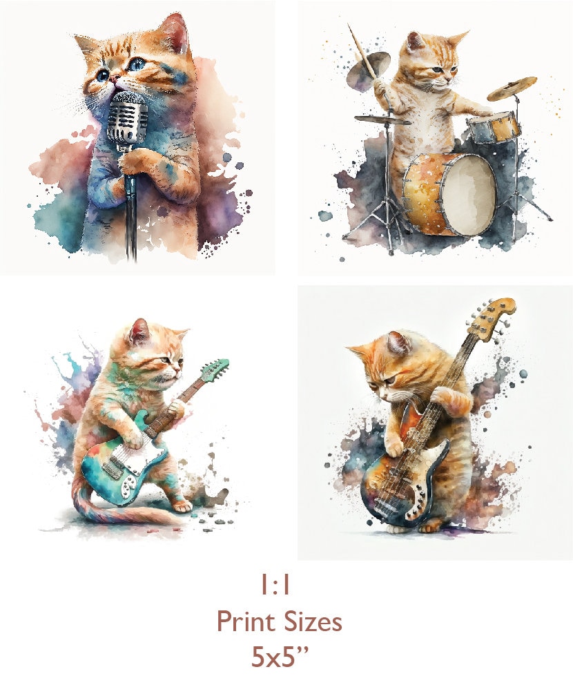 Cat Band Printable Wall Art, Cat Wall Decor, Watercolor,cat Animal ...