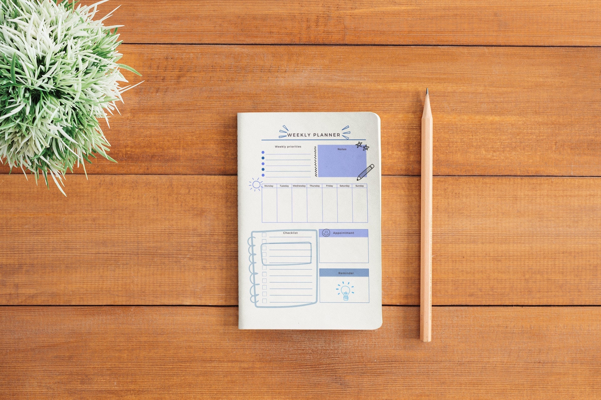 Blue Doodle Weekly Planner Printable, Instant Download, Minimal ...