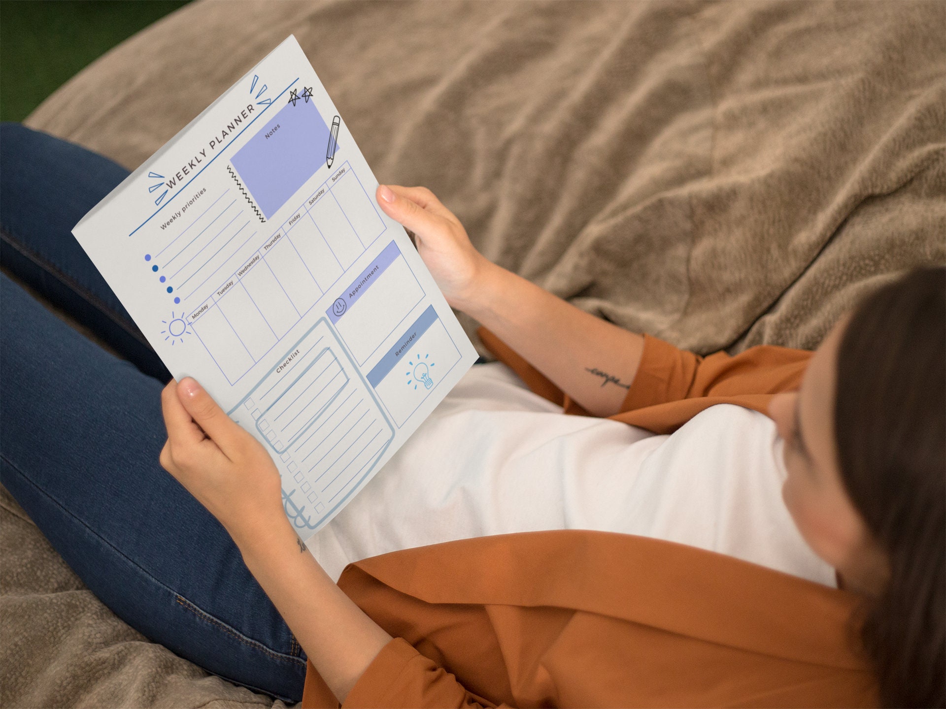 Blue Doodle Weekly Planner Printable, Instant Download, Minimal ...