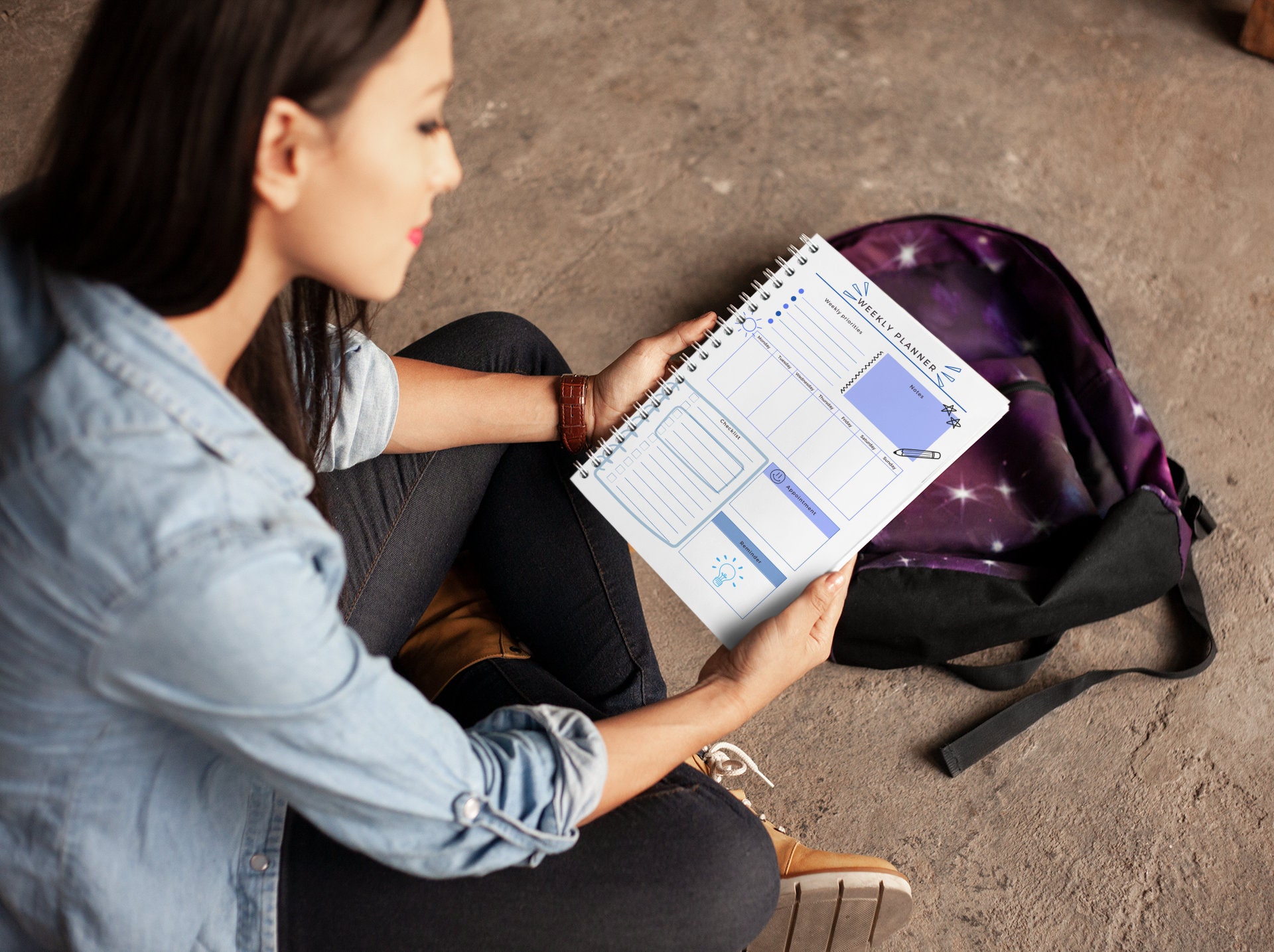 Blue Doodle Weekly Planner Printable, Instant Download, Minimal ...