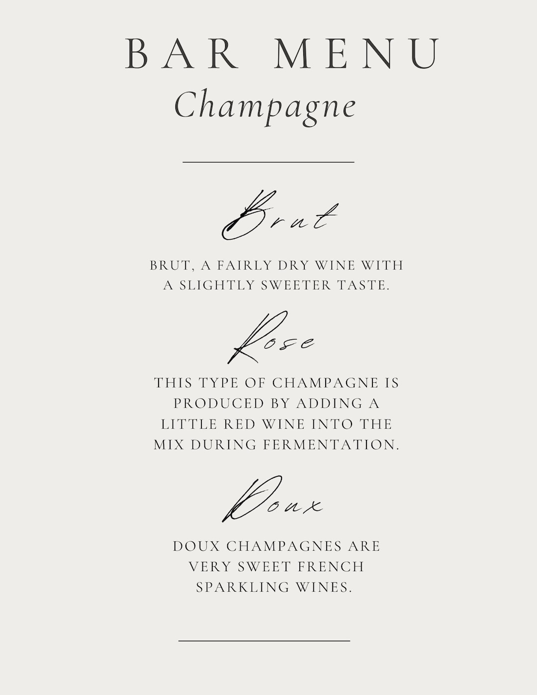Bar Menu, Printable Champagne Menu - Etsy