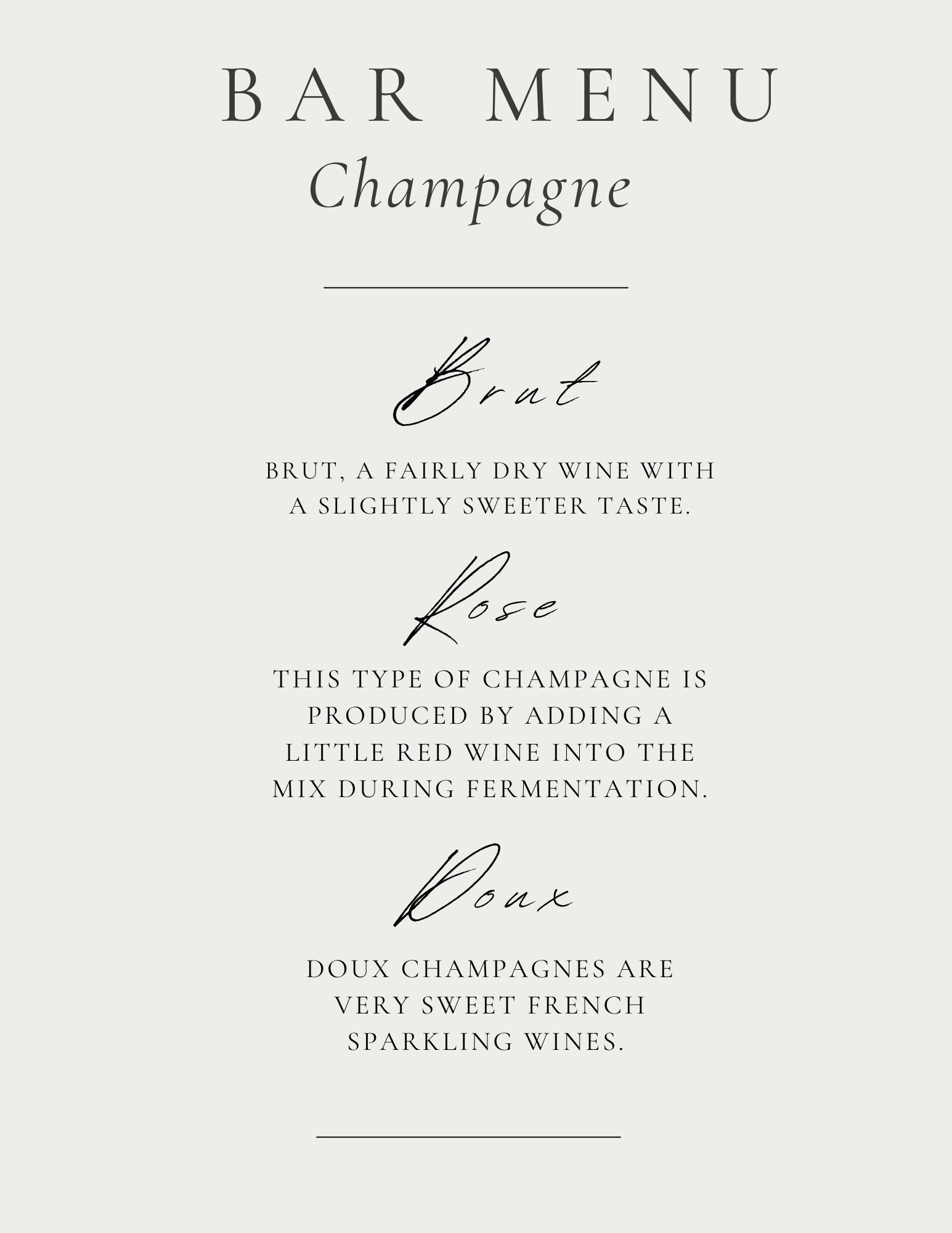 Bar Menu, Printable Champagne Menu - Etsy